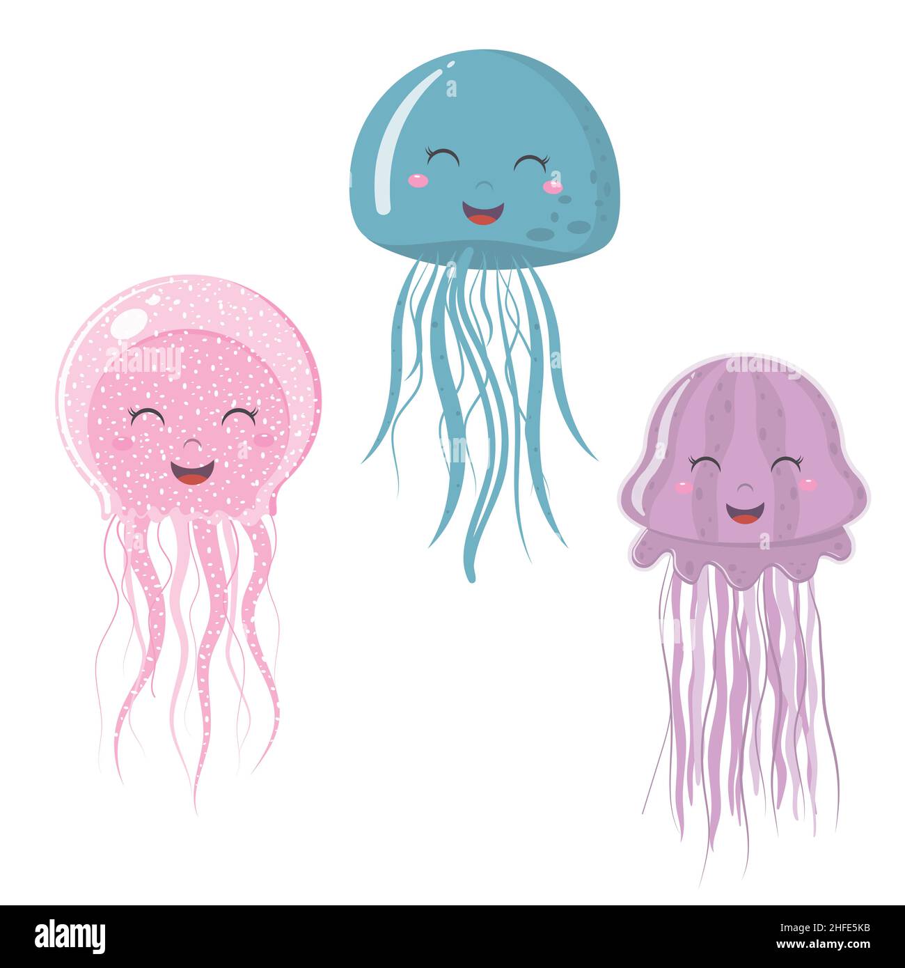 Cute isolated jellyfish characters, color vector illustration in ...