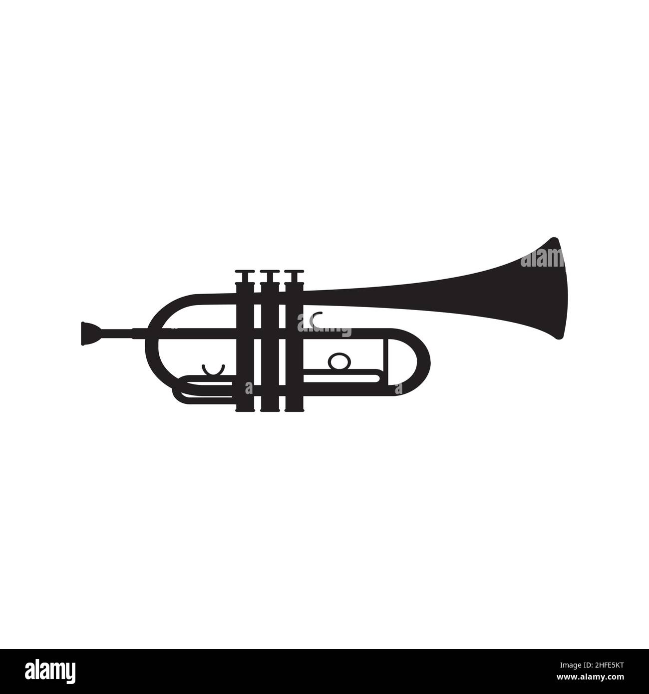 musical wind instruments trumpet, Black stencil isolated vector ...