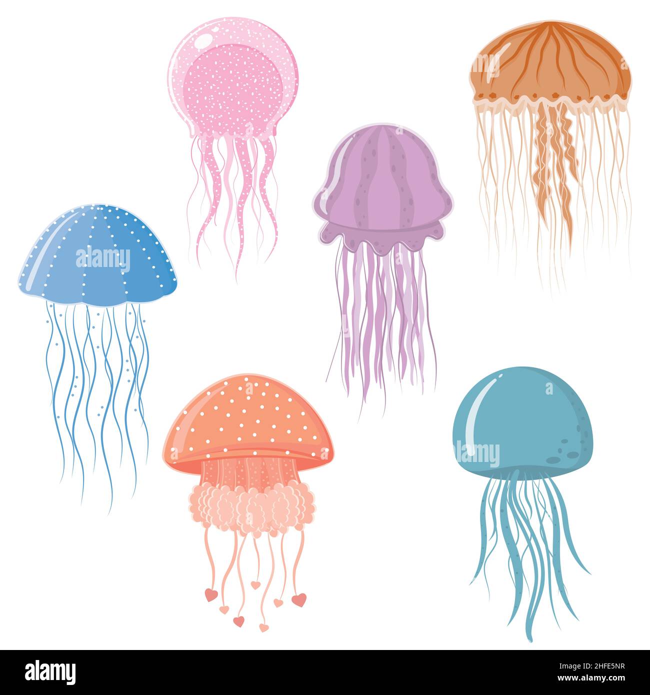Set of multicolored jellyfish isolated on a white background, color ...