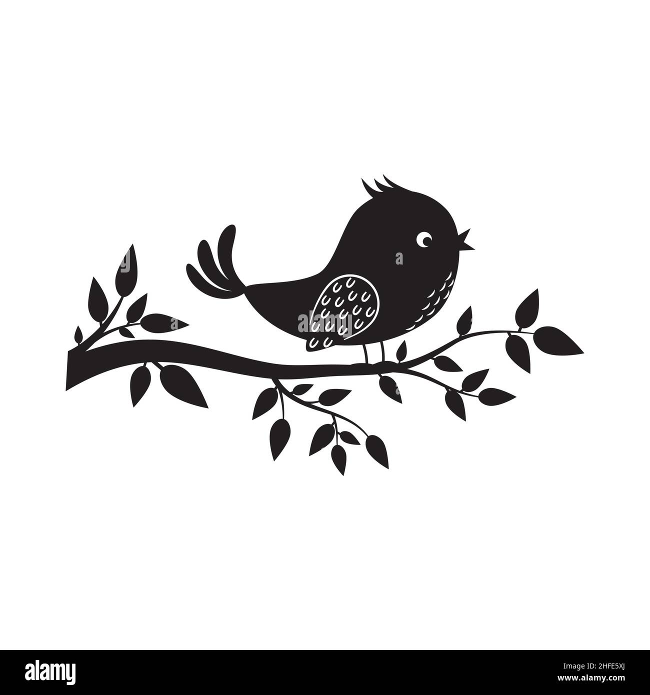 Bird sitting on a branch, black stencil silhouette, Vector isolated ...