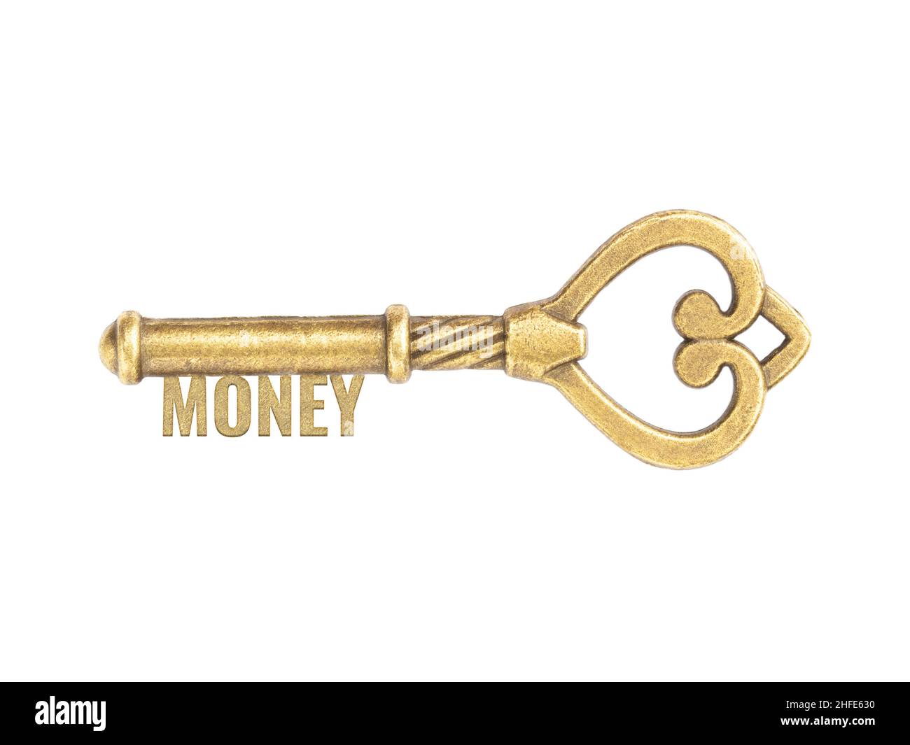 Bronze vintage antique keys with word Money isolated on white ...