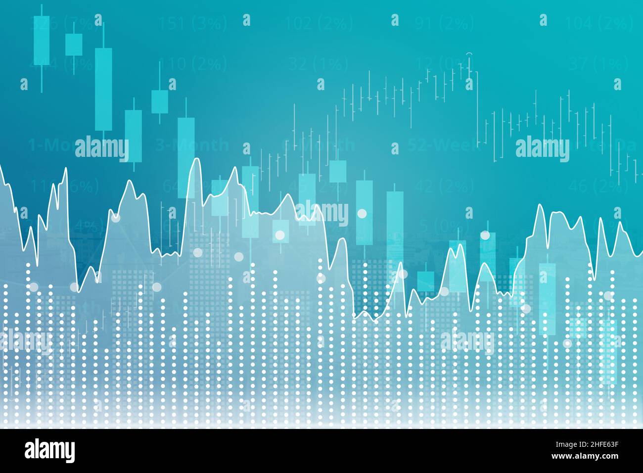 Creative finance graph on blue, cyan, white background with columns ...