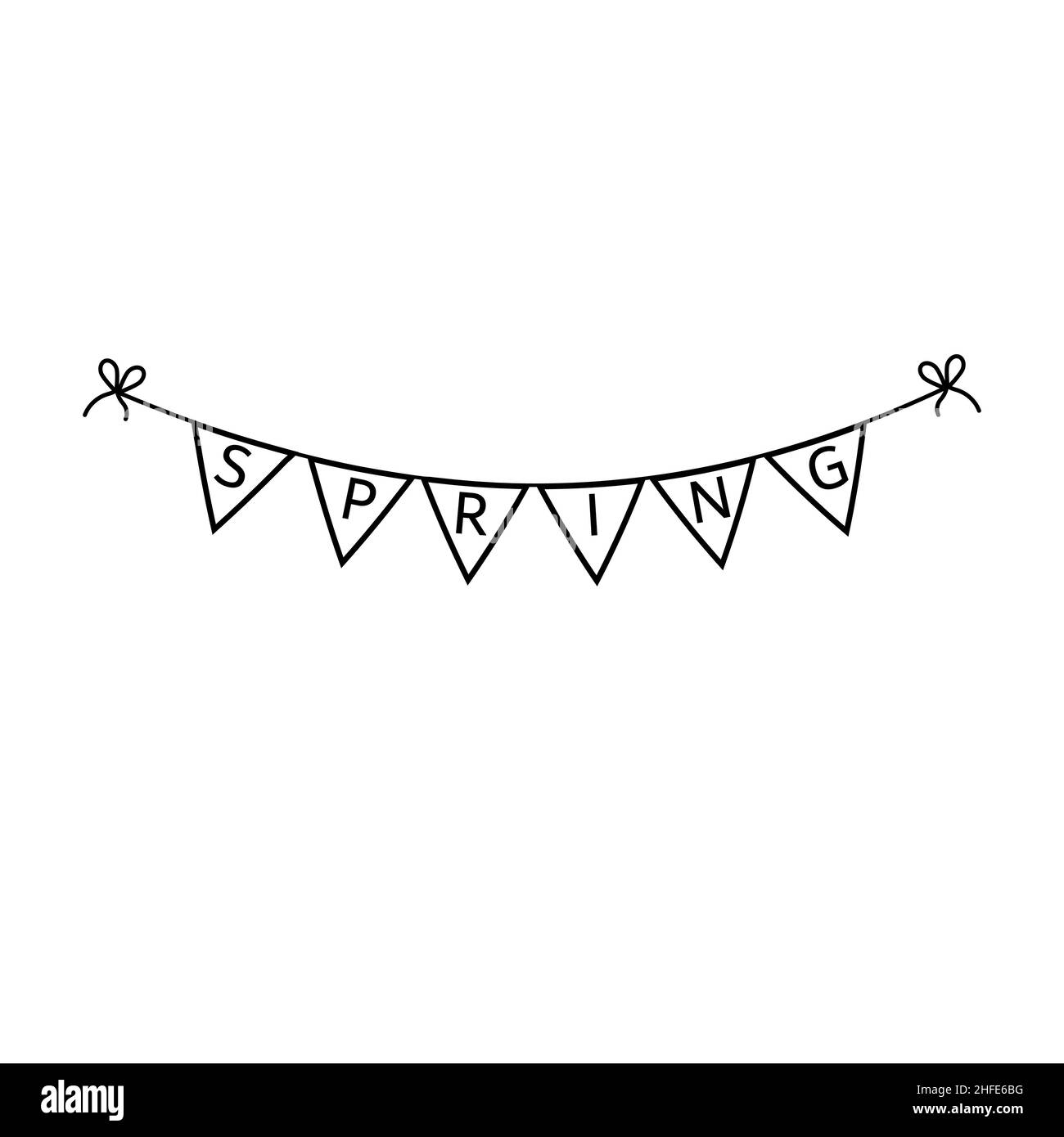 garland flags spring black outline, isolated vector illustration ...
