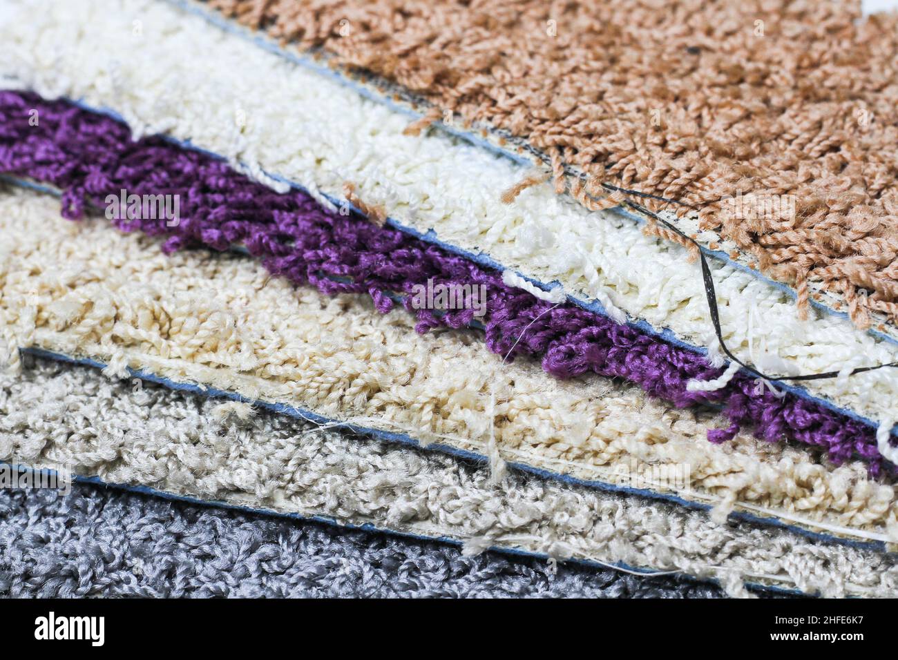 Carpet. Samples of carpets for the home. Multi-colored patterns. Pile ...
