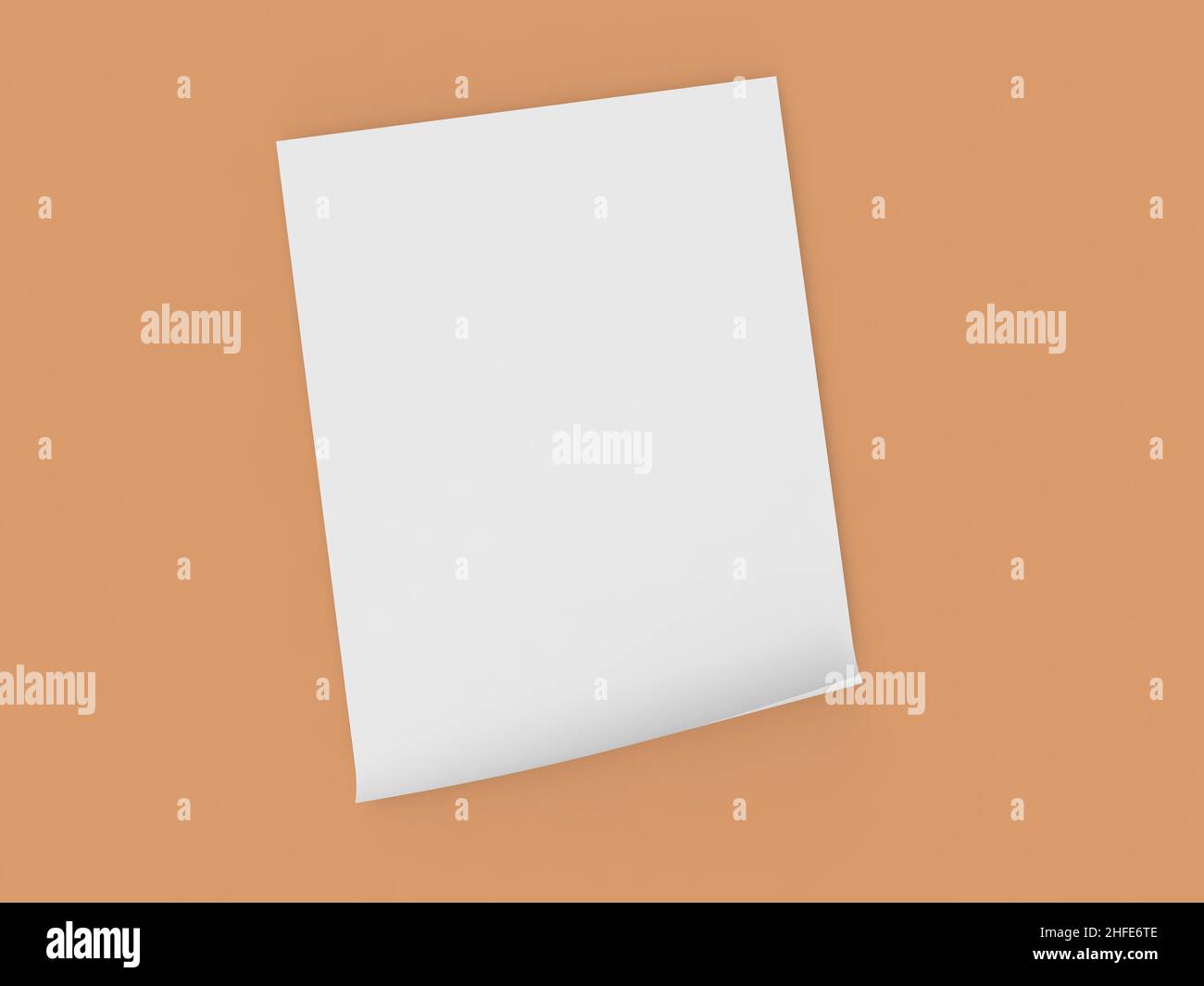 Curved sheet of A4 paper on an orange background. 3d render ...