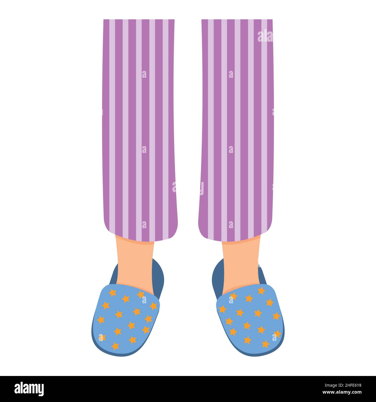 Legs of girls in pajamas and slippers, color isolated vector ...