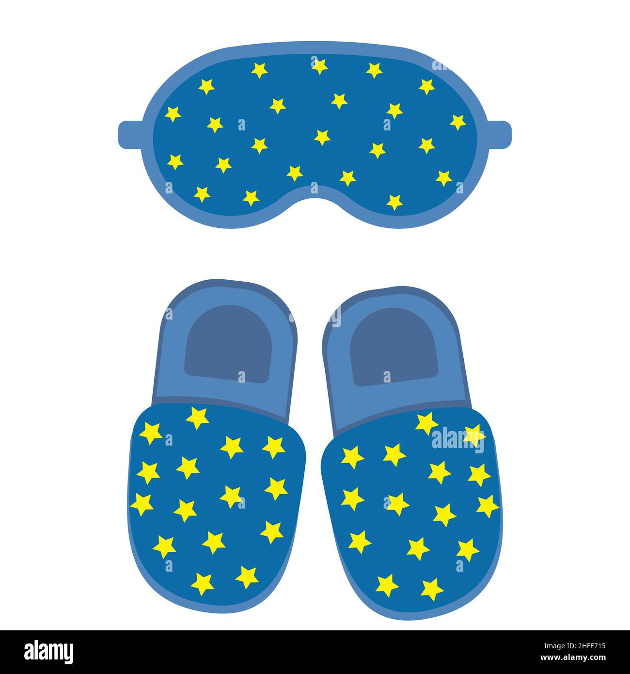 Set of home slippers and a sleep mask with a pattern, color vector ...
