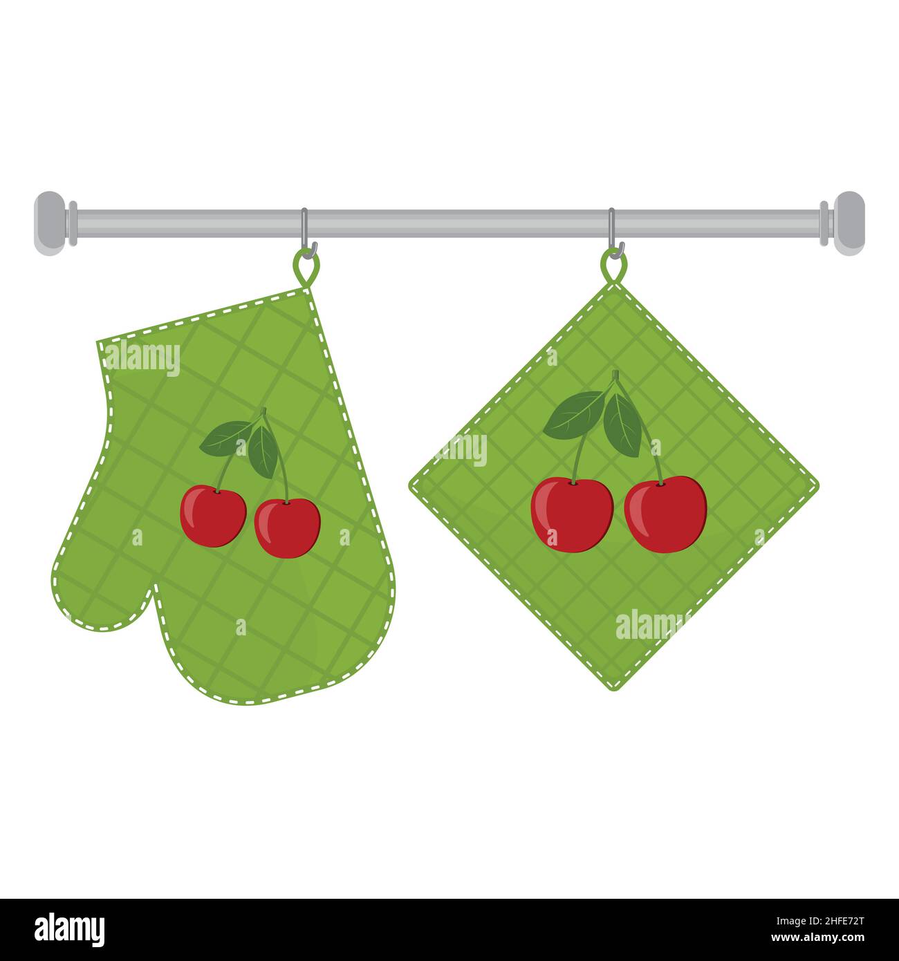 Oven mitt and oven mitt hanging on the rack on hooks, color isolated ...