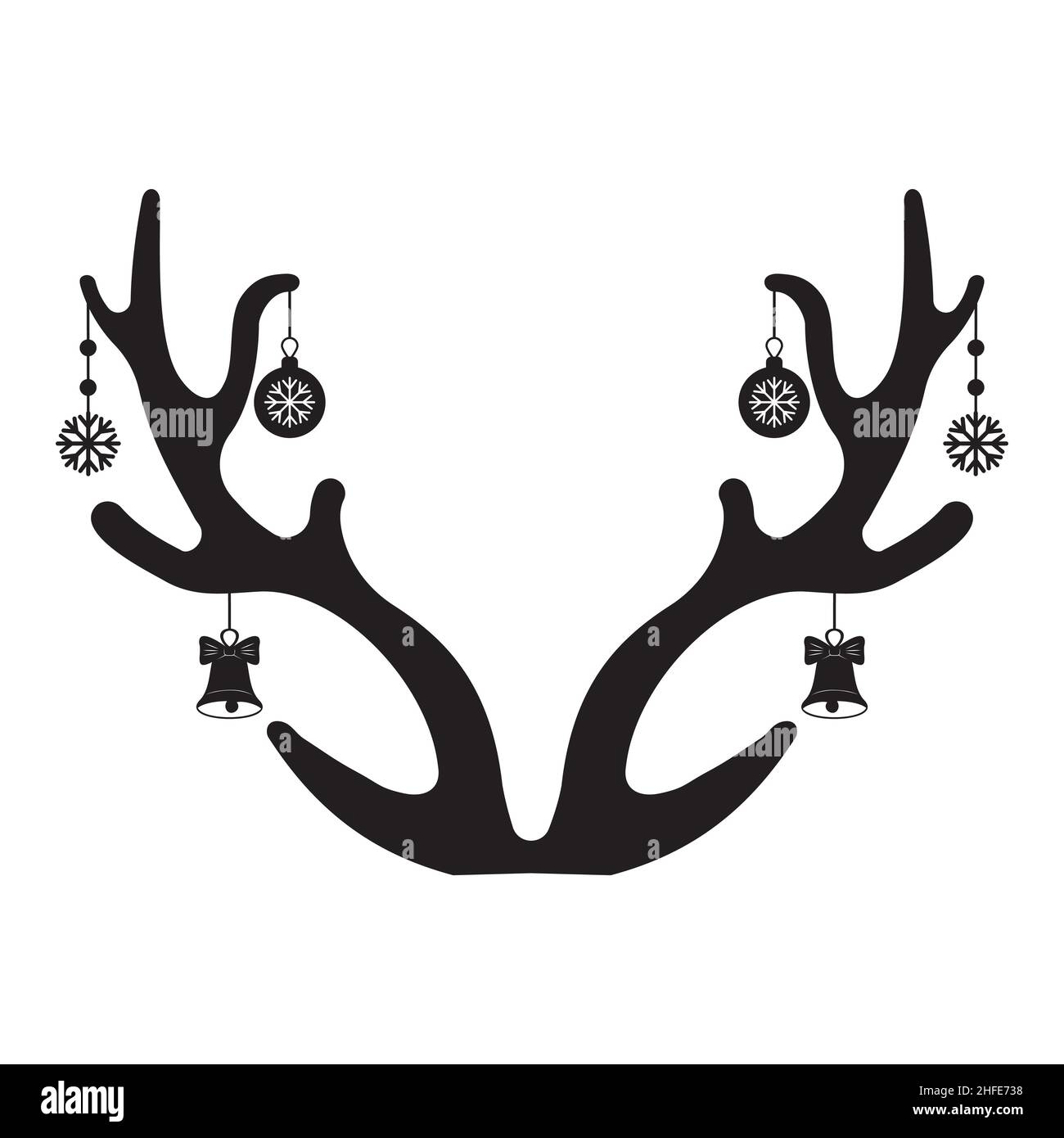 Christmas Deer Antlers with Garland Black Isolated Silhouette Vector ...