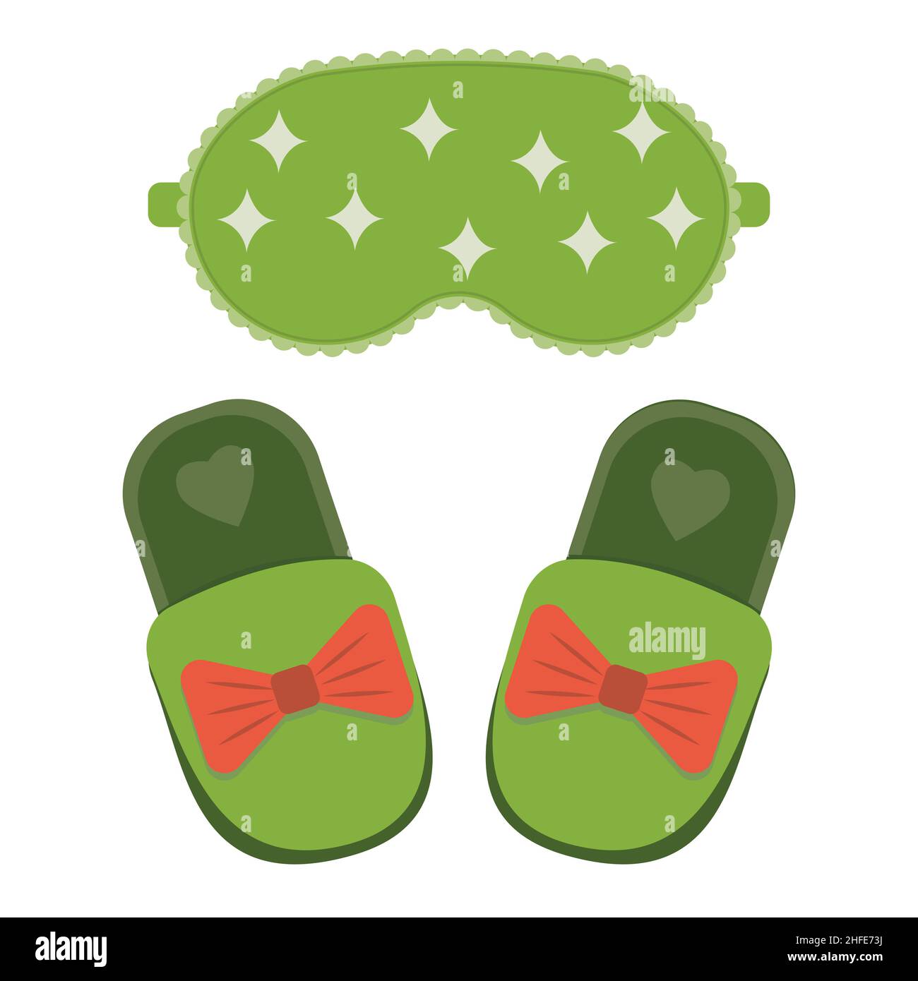 Set of home slippers and a sleep mask with a pattern, color vector ...