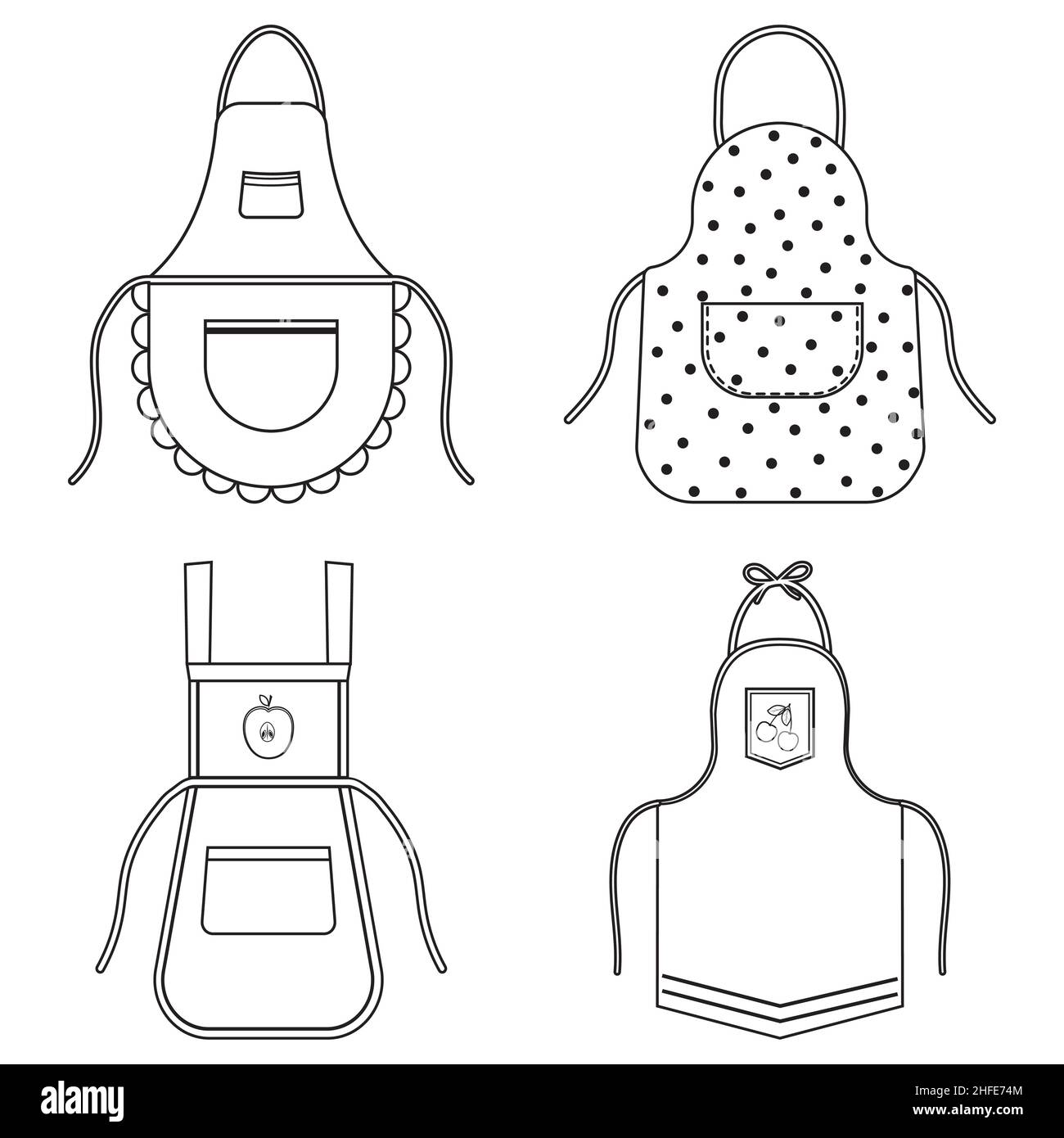 kitchen apron, black outline vector illustration, isolated on a white ...