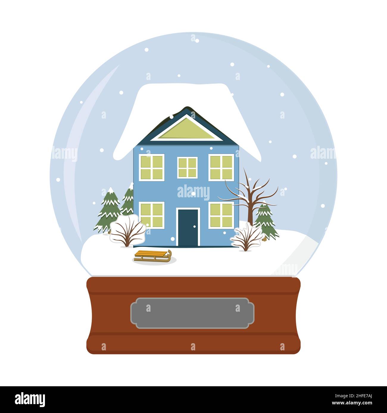 Snow globe with winter landscape, color vector isolated cartoon-style ...