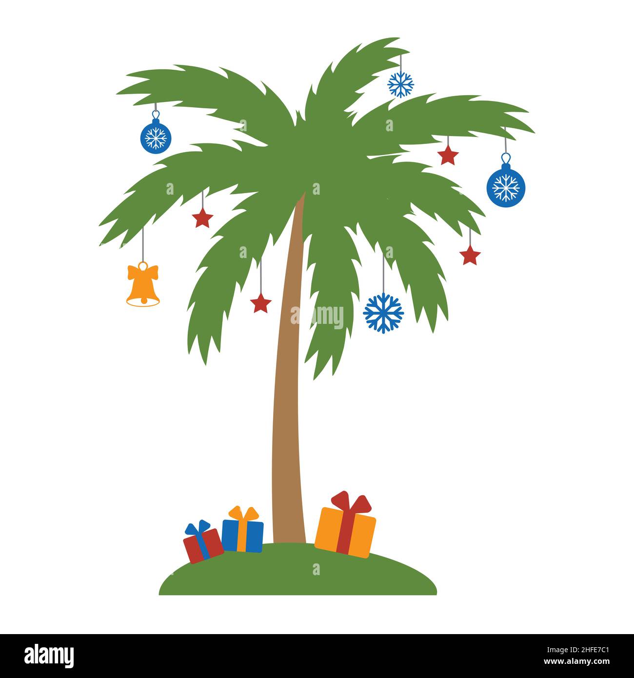 christmas palm tree with garland and gifts, color isolated vector ...