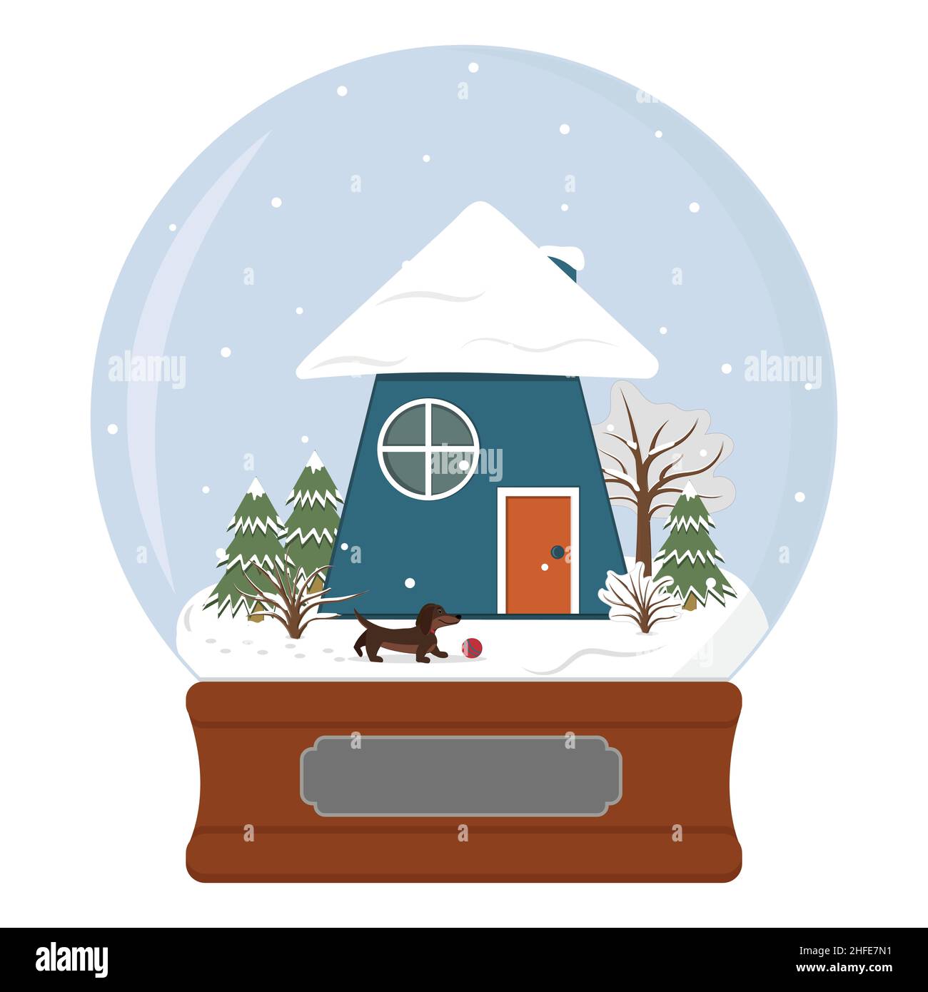 Snow globe with winter landscape, color vector isolated cartoon-style ...