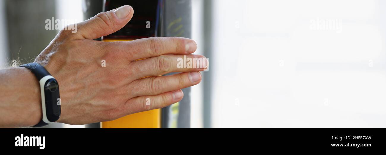 Pedestrian presses button in hi-res stock photography and images - Alamy