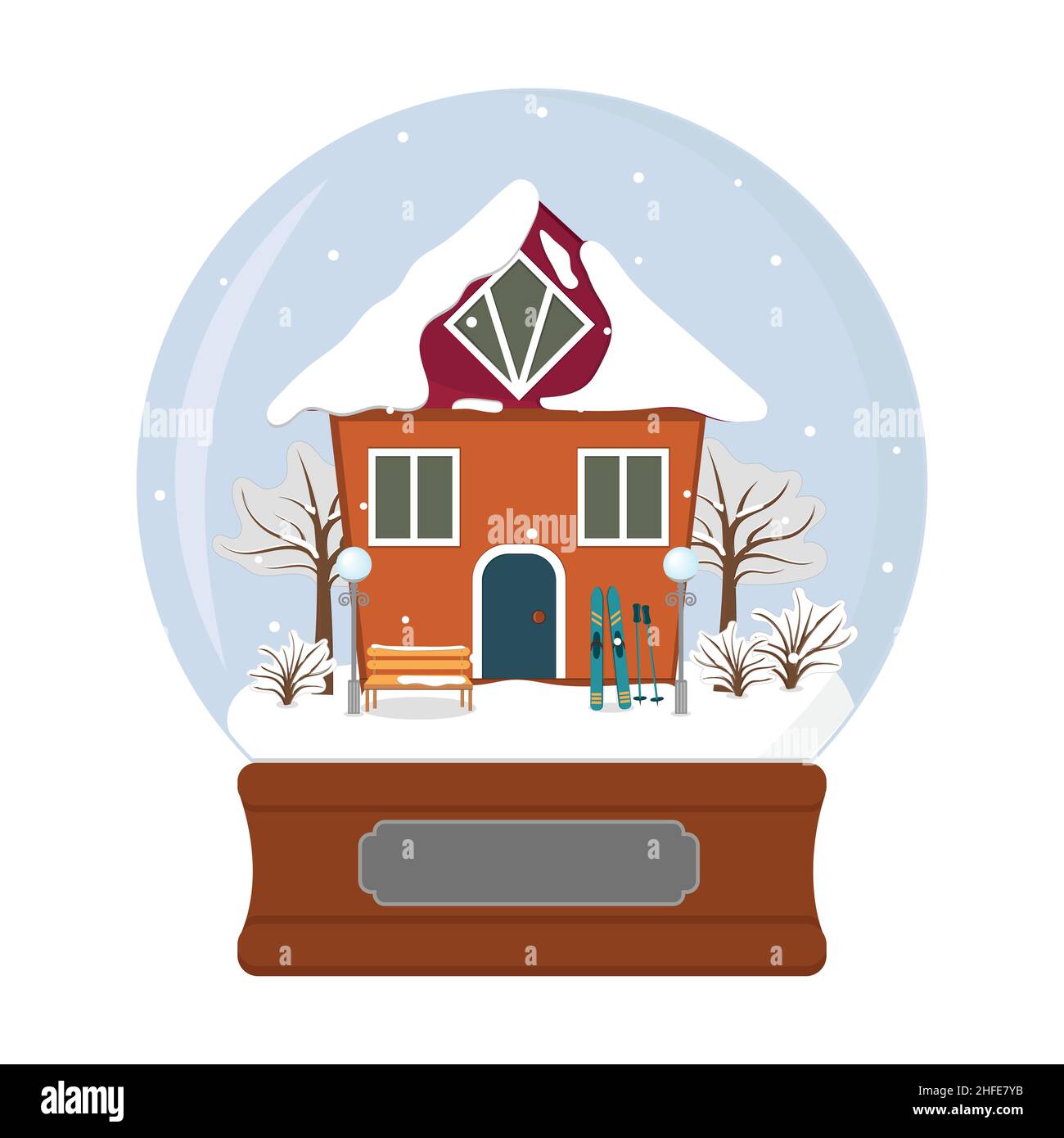 Snow globe with winter landscape, color vector isolated cartoon-style ...