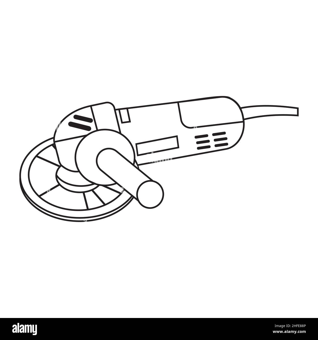 Construction tool grinder, black outline on a white background, vector ...