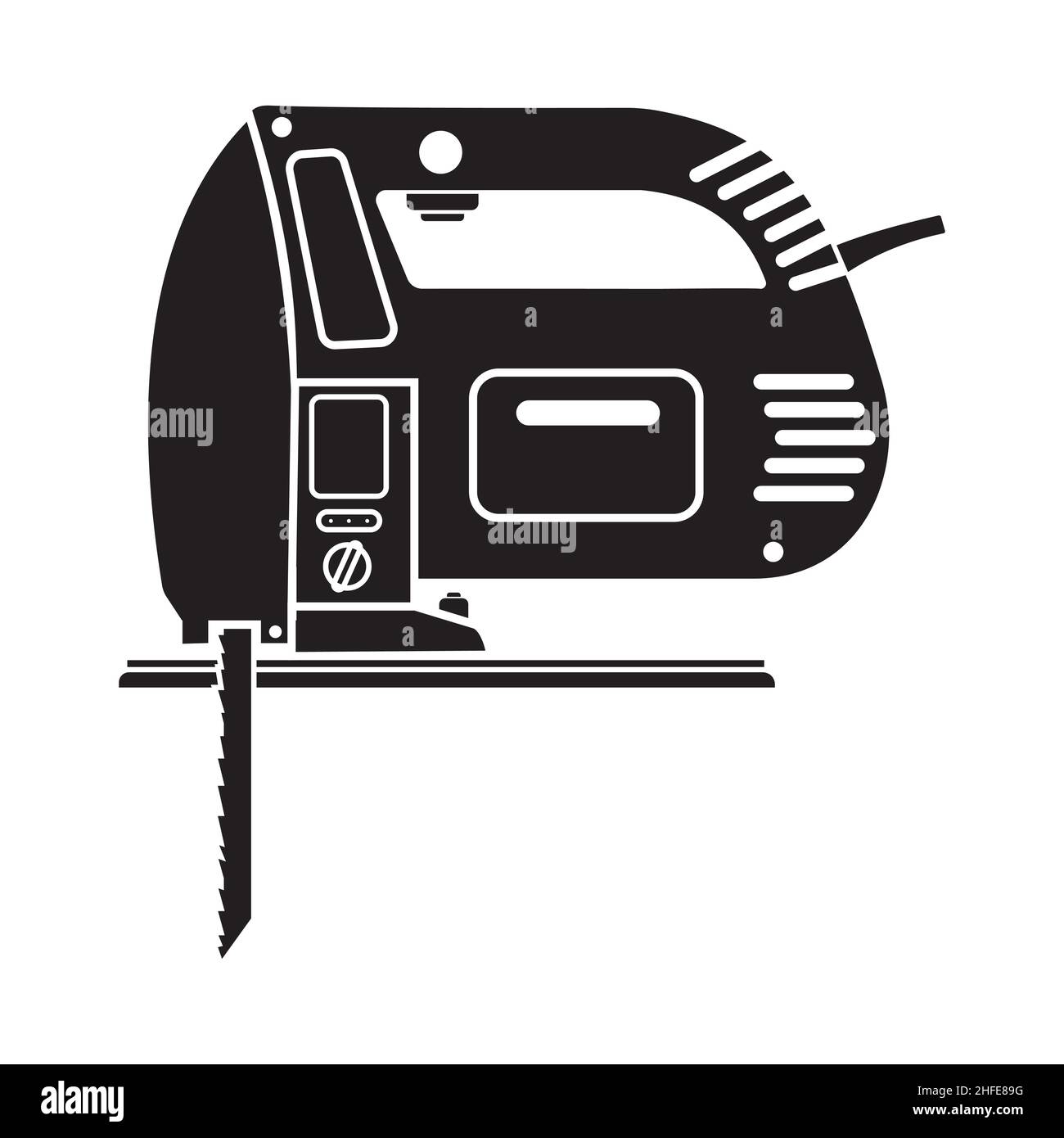 set of construction tools jigsaw, black icon stencil Stock Vector Image ...