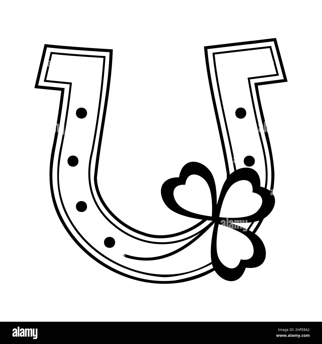 Set of horseshoe for luck and clover, black outline Stock Vector Image ...