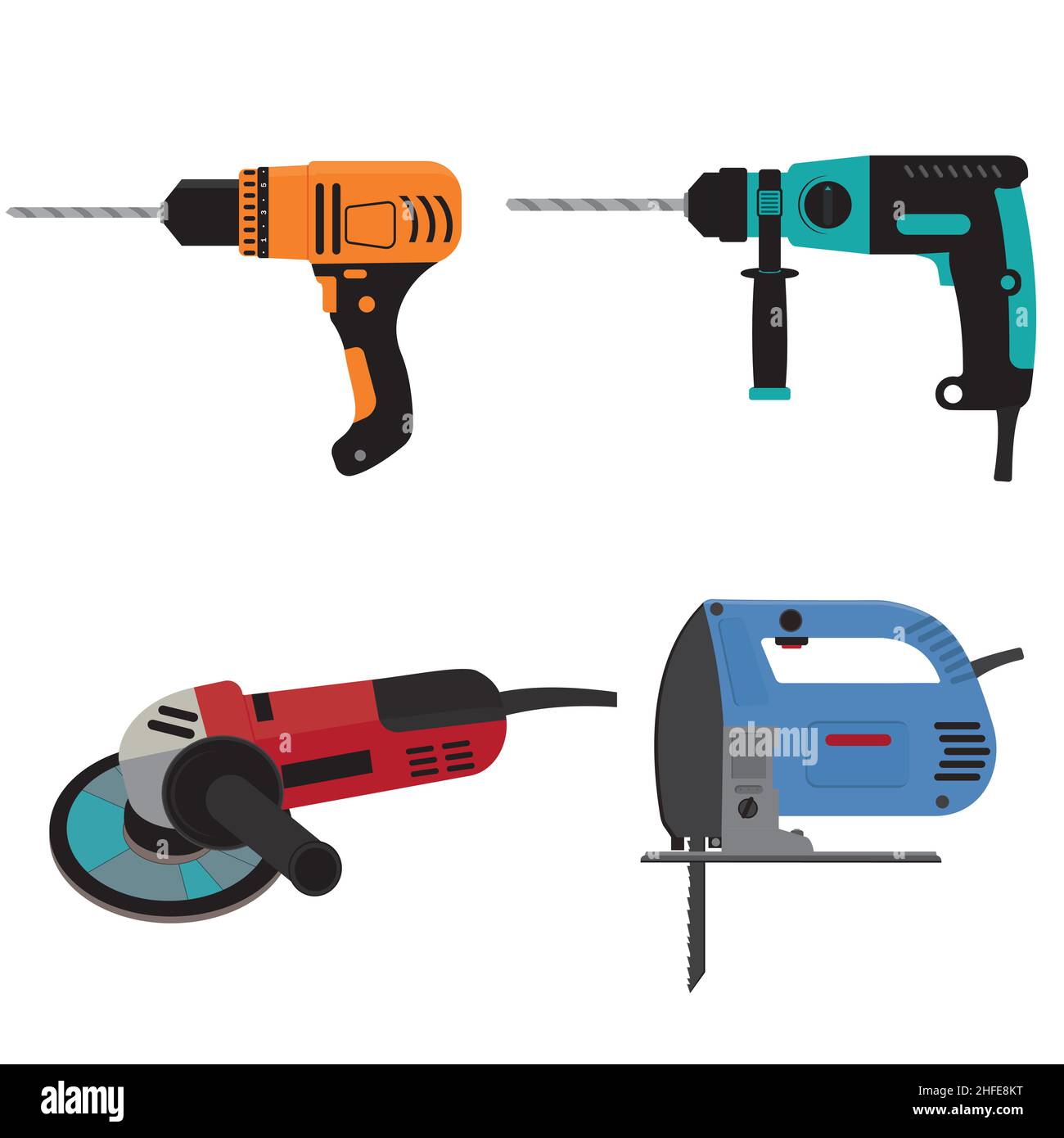 set of construction tools electric jigsaw hammer drill and grinder ...