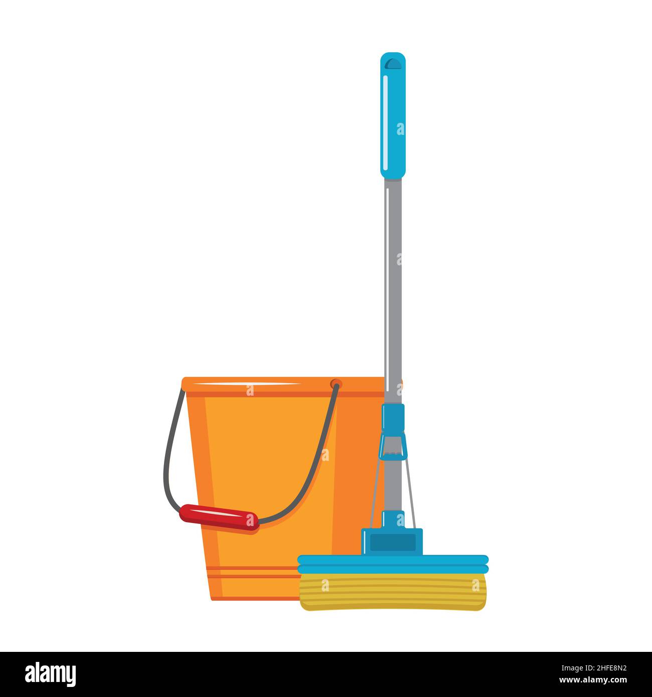 bucket and mop for washing floors, vector color isolated illustration ...