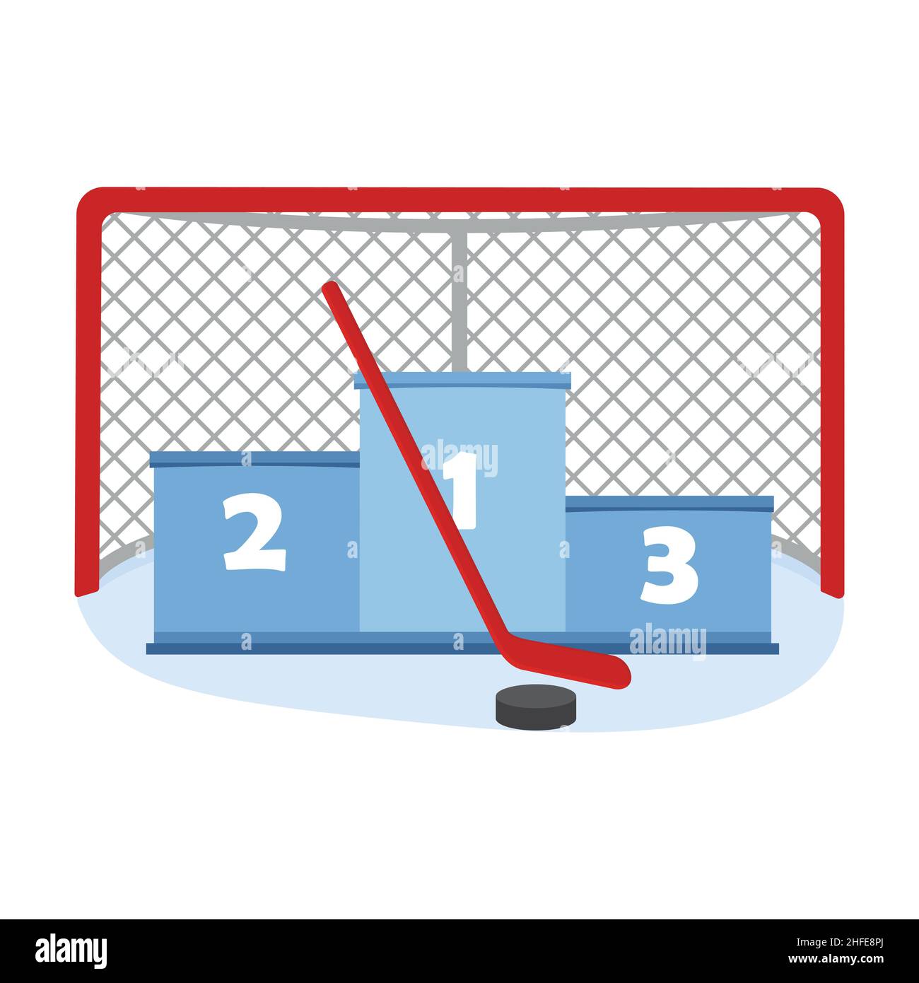 Hockey goal with a pedestal, stick and puck, color vector illustration ...