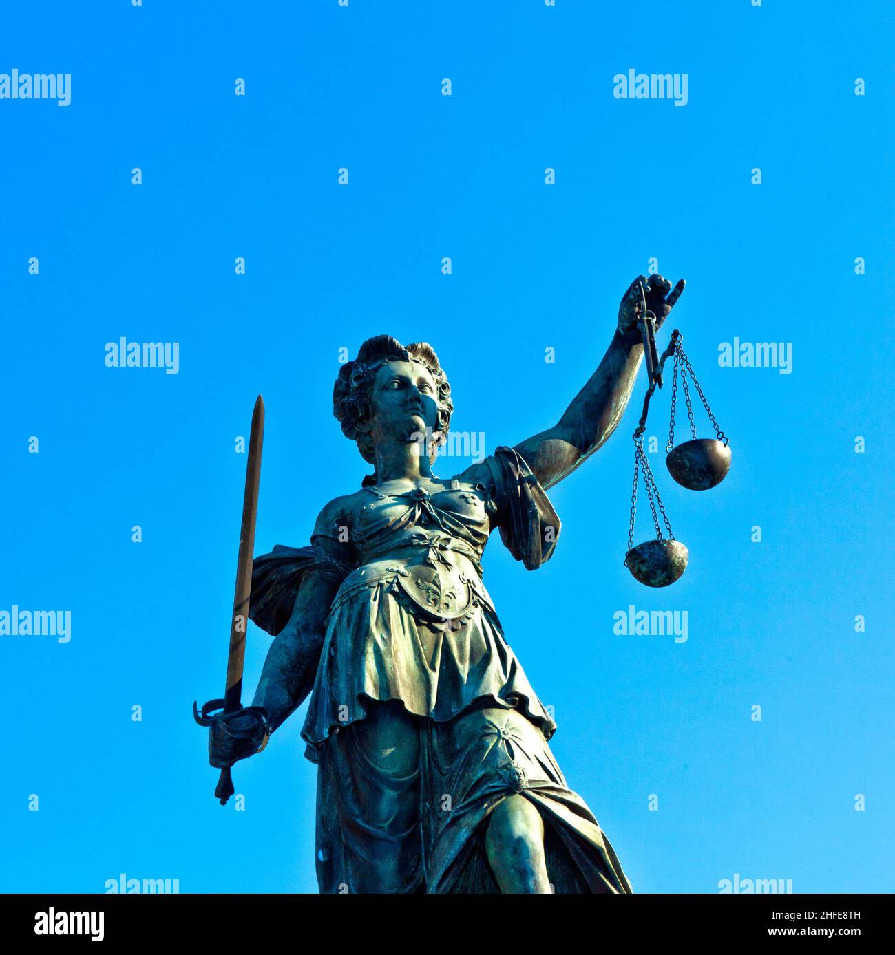 Statue of Lady Justice in front of the Romer in Frankfurt - Germany ...