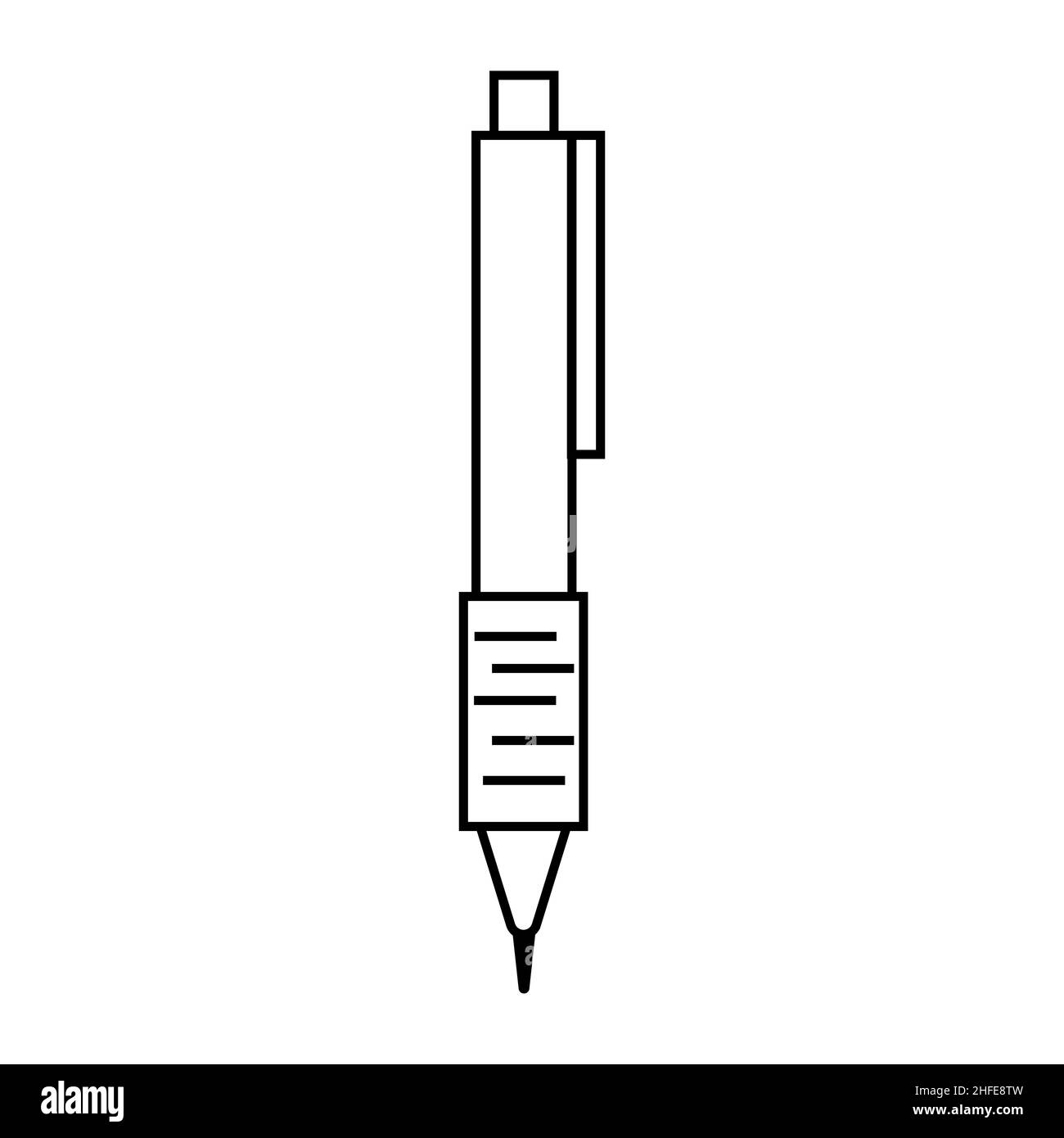 Writing pen, office stationery, black outline isolated vector in flat ...
