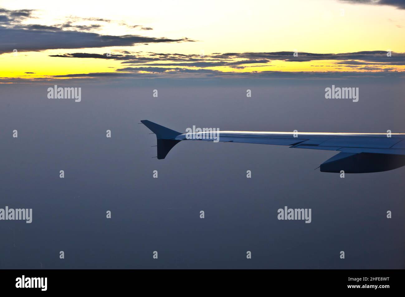 wing of aircraft in the sky Stock Photo - Alamy