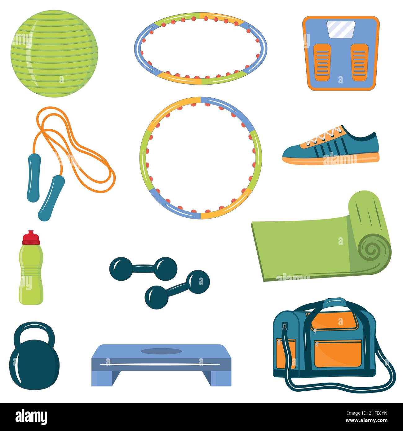 Set of sports items for fitness and sports color isolated vector ...
