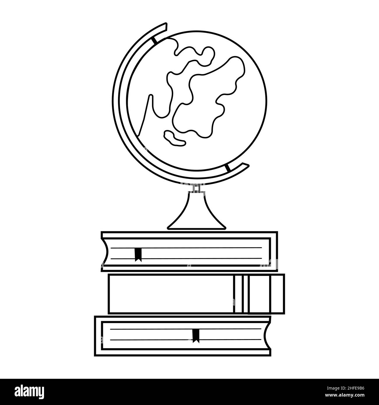 Globe on books, black outline vector illustration coloring book Stock ...