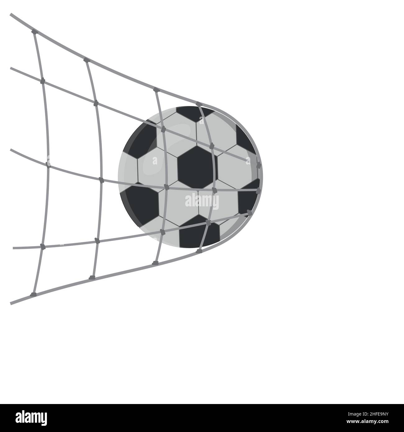 Soccer ball in the goal net color vector illustration in flat style ...