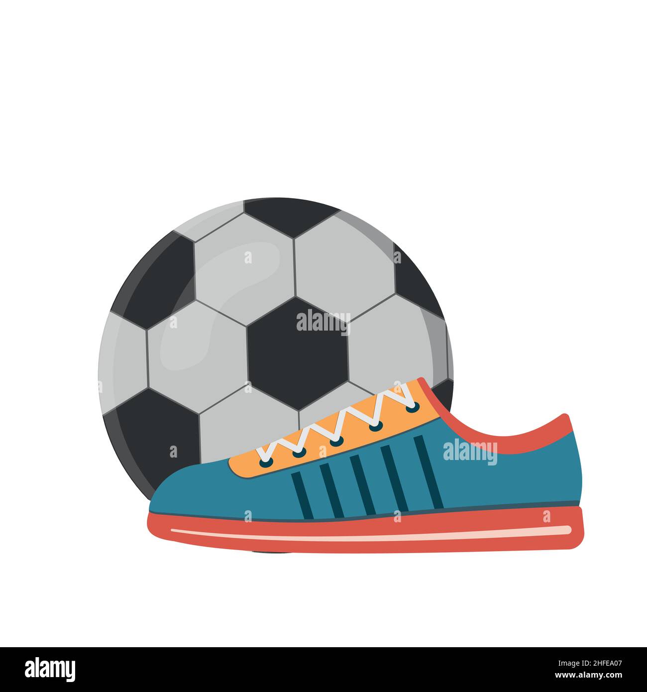 Sports shoes sneakers on the background of a soccer ball color vector ...