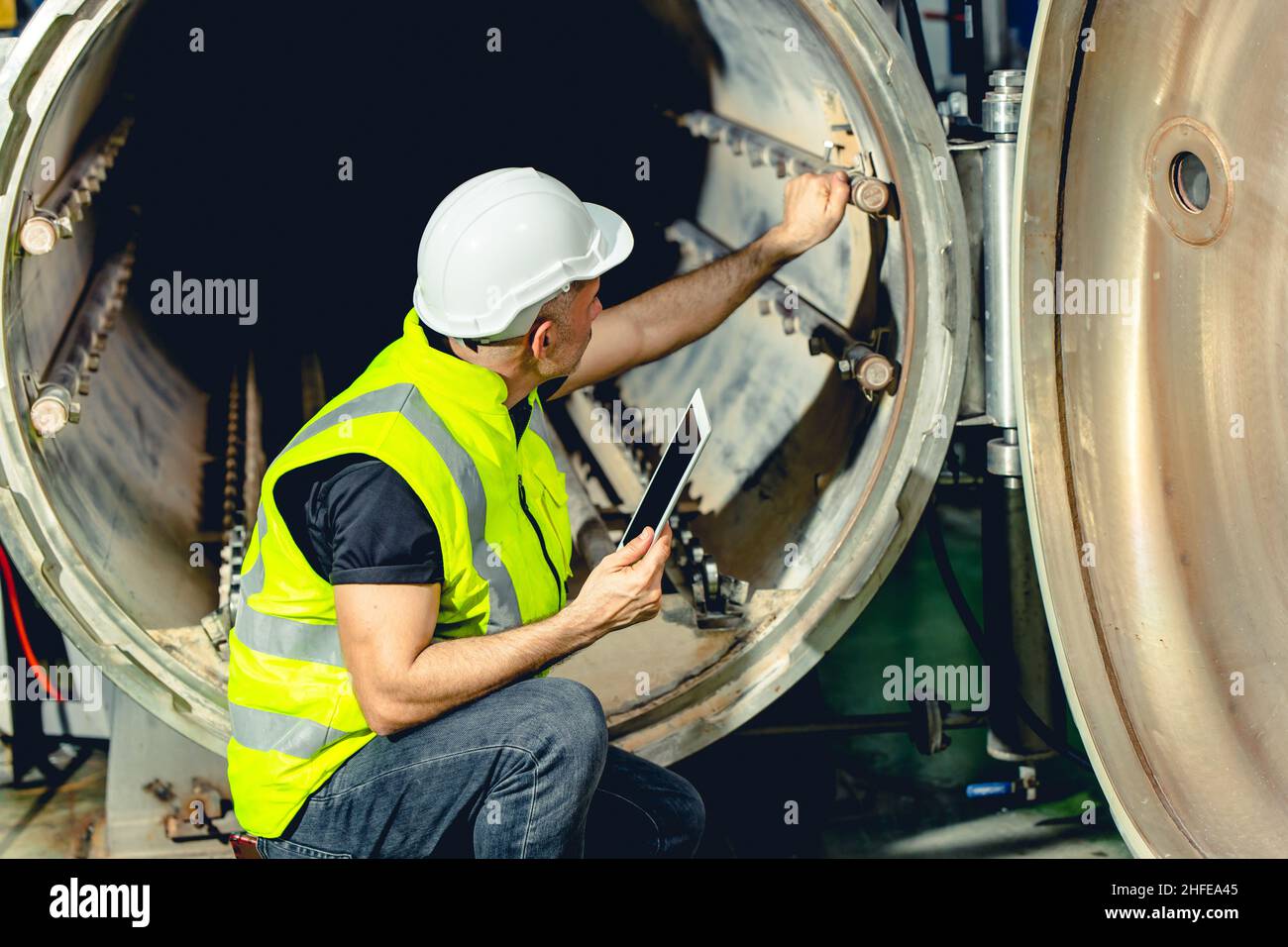 engineer work service checking and maintenance industry boiler in heavy ...