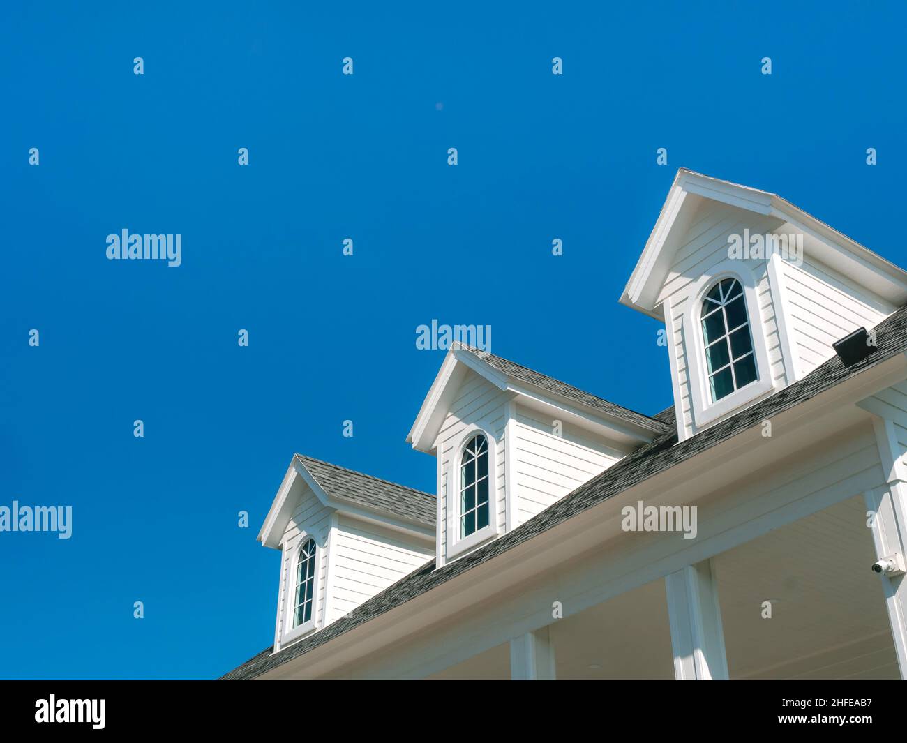 Three white vintage windows, little room decoration on the roof of the ...