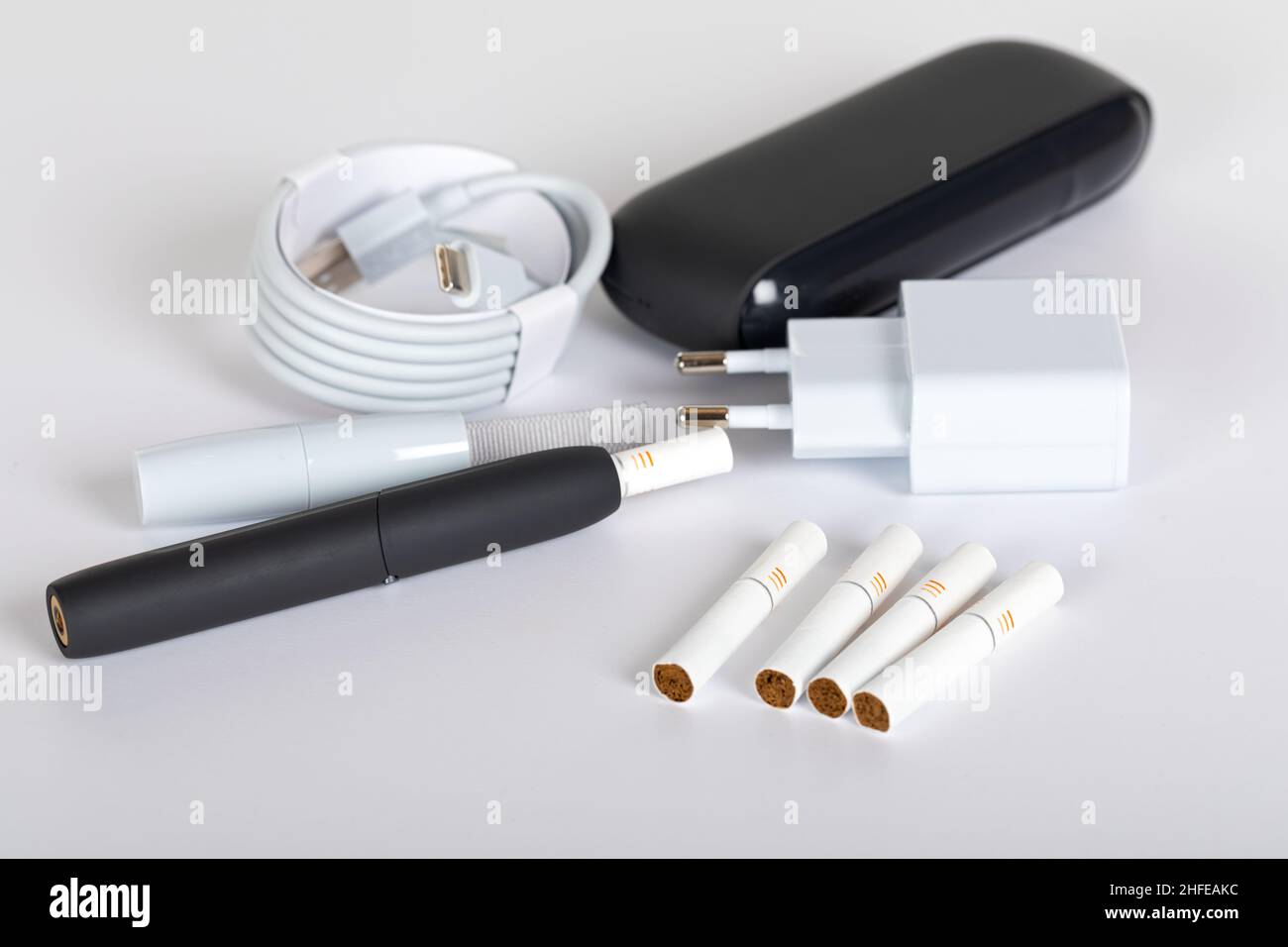 Picture of an electronic tobacco smoking system on white background ...