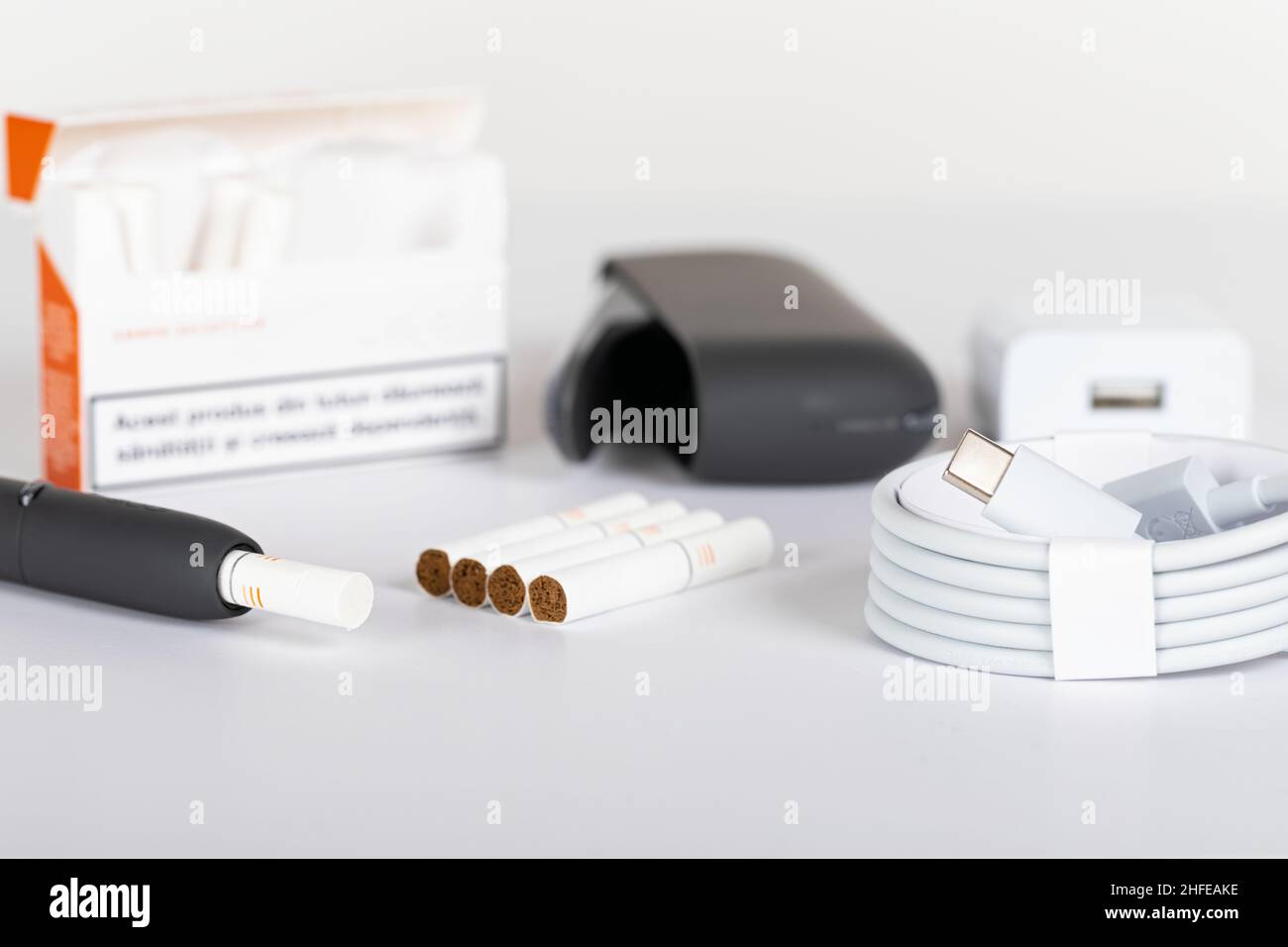 Picture of an electronic tobacco smoking system on white background ...