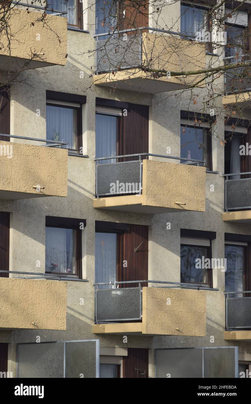 Overflow pipes on Balconies of Apartment buildings Stock Photo - Alamy