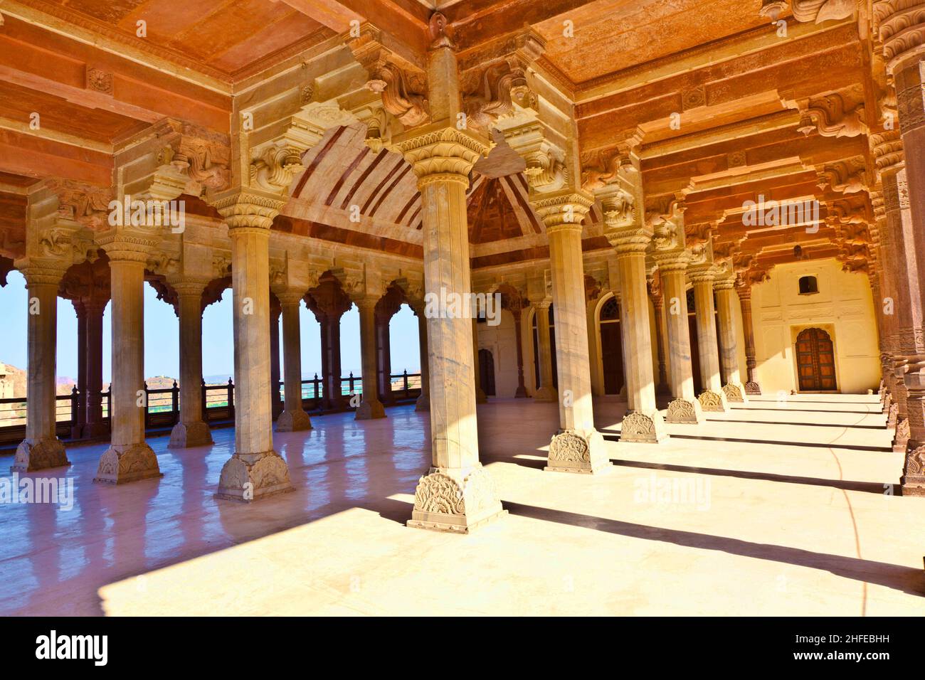 Columned hall of a Amber fort. Jaipur, India Stock Photo - Alamy