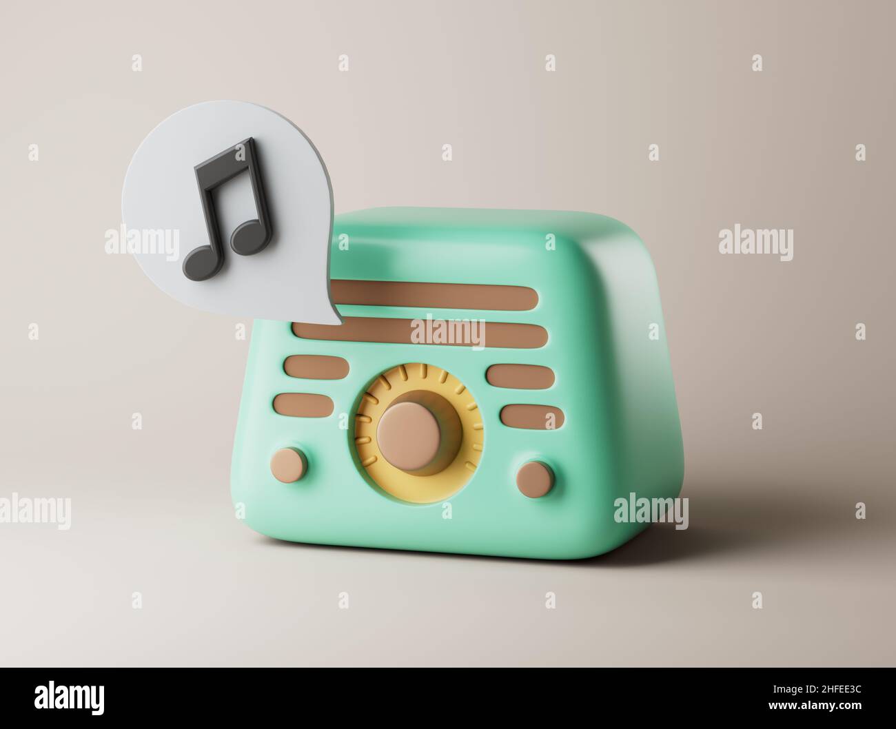 Simple radio with note icon on floor 3d render illustration. Isolated ...
