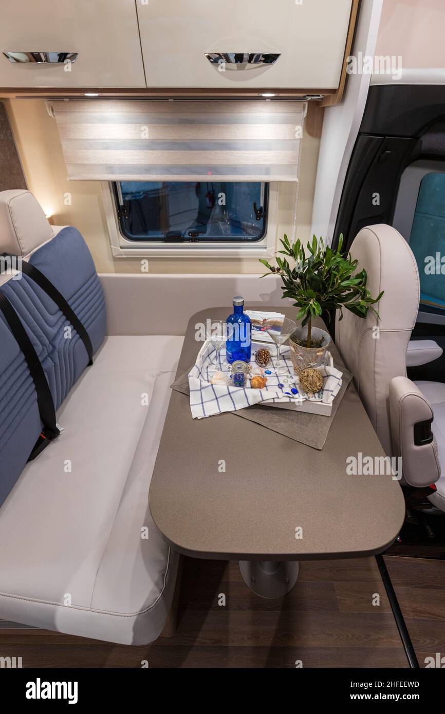 detailed view of interior of a mobile home or camper, Motorhome inside ...
