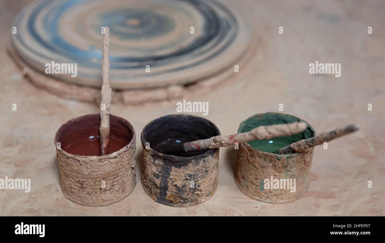 Natural pigment for clay painting crafts, in green, black and red color ...