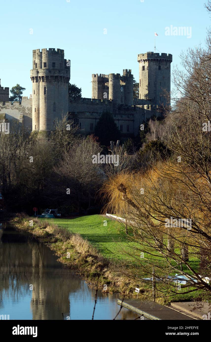 Warwick Castle in winter, Warwick, Warwickshire, England, UK Stock ...
