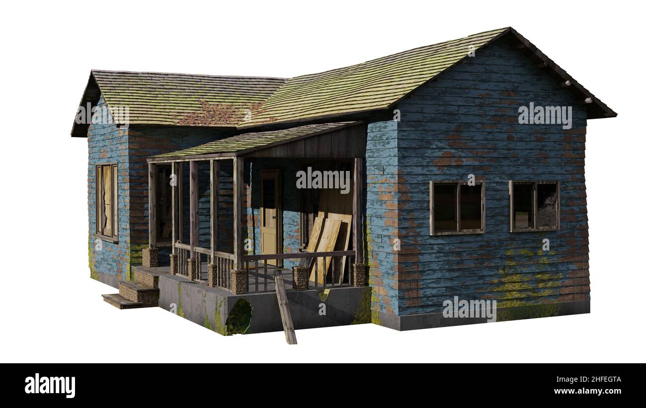 Exterior old damaged house Cut Out Stock Images & Pictures - Alamy