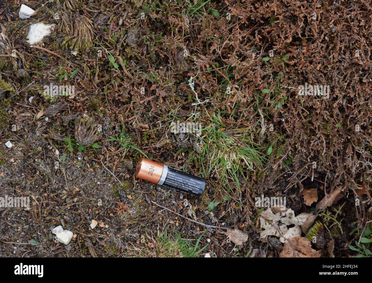 discarded aa battery on ground Stock Photo - Alamy