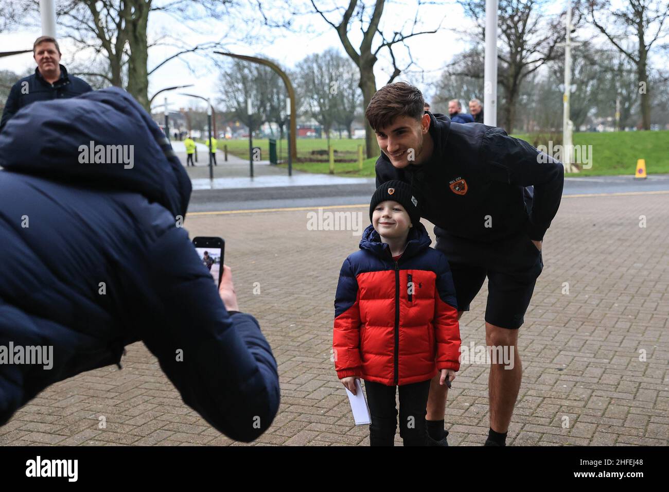 Ryan Longman #16 of Hull City arrives at the MKM Stadium and has a ...