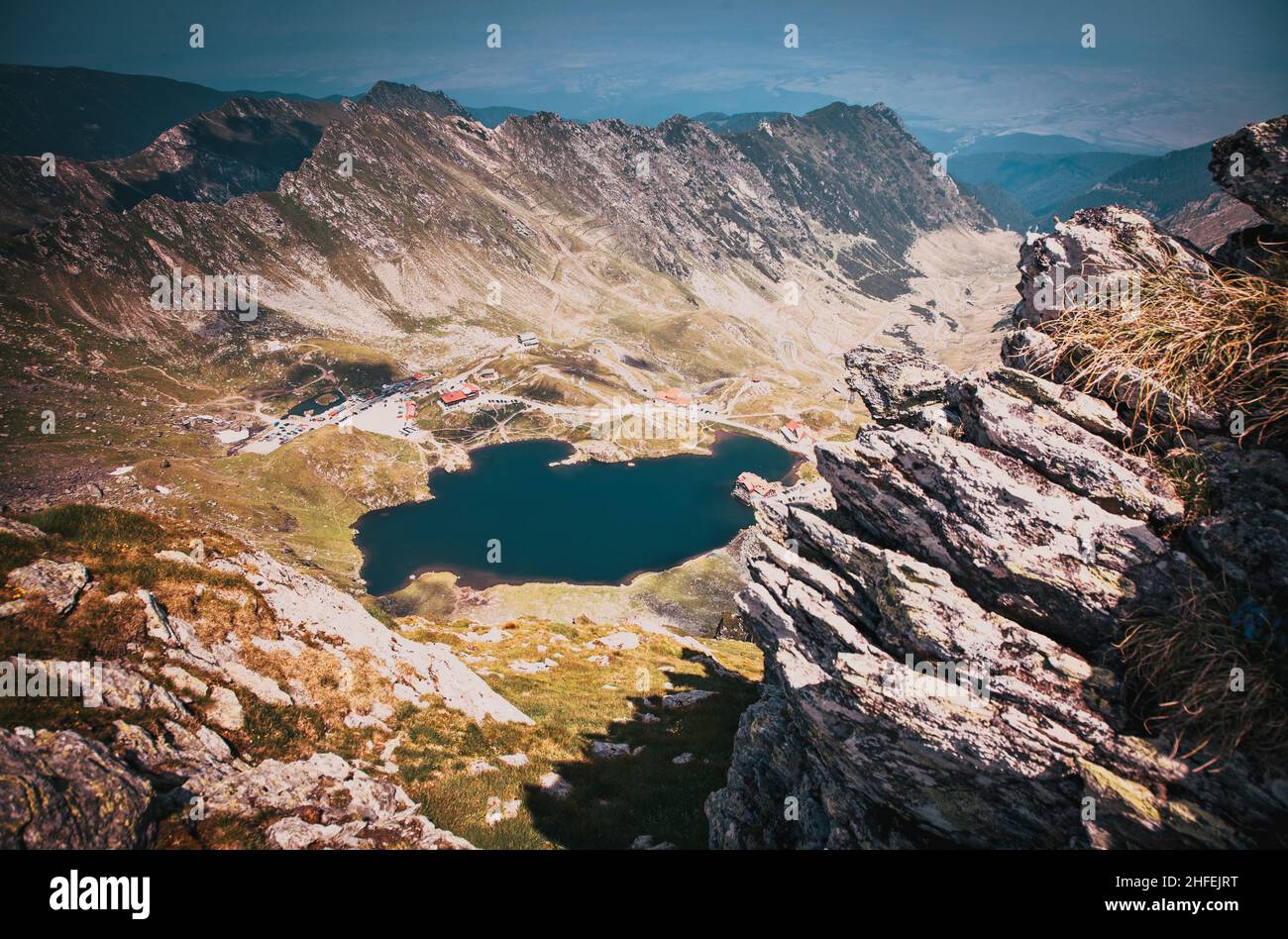 aerial view of Balea lake Fagaras mountains Romania Stock Photo - Alamy