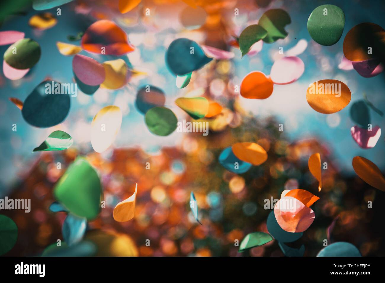 background of confetti in the air celebration in the city Stock Photo ...