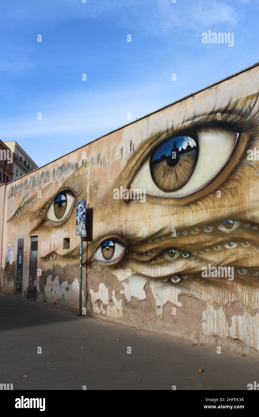 Trastevere Eyes Street Art Stock Photo - Alamy