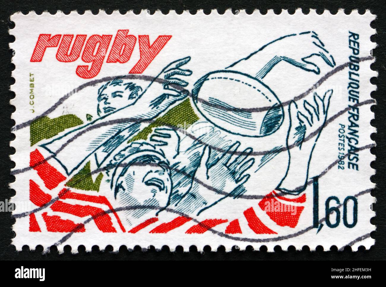FRANCE - CIRCA 1982: a stamp printed in the France shows Rugby, Team ...